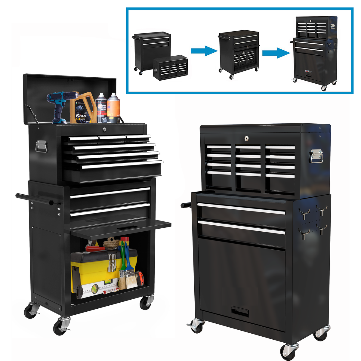 2-IN-1 Tool Chest on Wheels, Seizeen Steel Rolling Tool Box with 8 Dra – seizeen