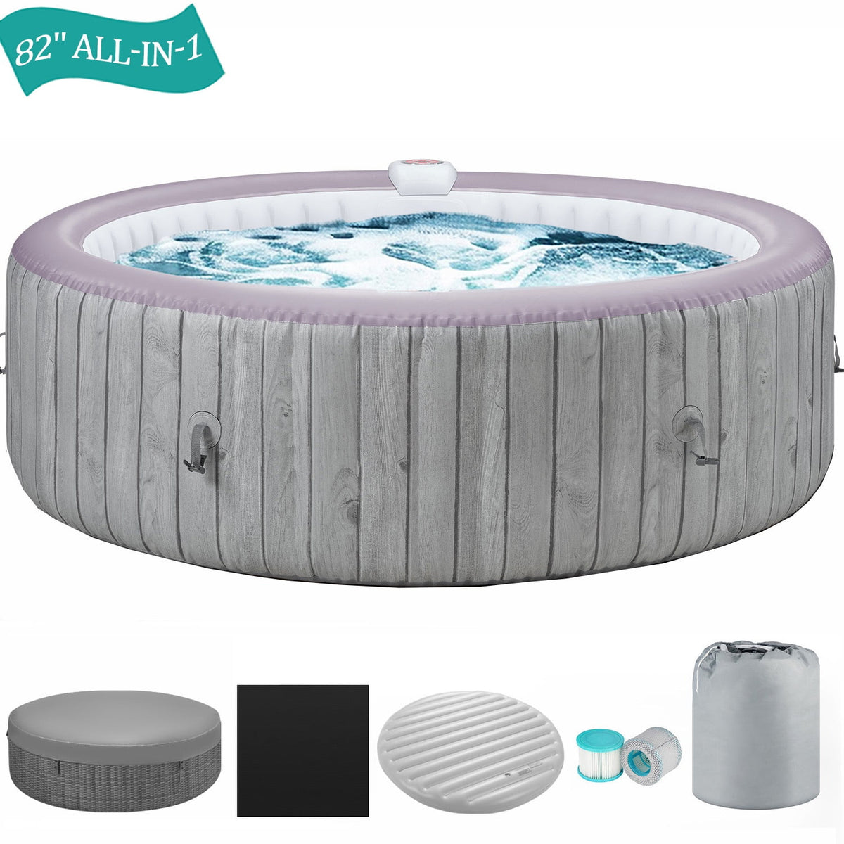 6-8 Person Portable Hot Tub, 82in Inflatable Home Spa Tub with Hidden ...