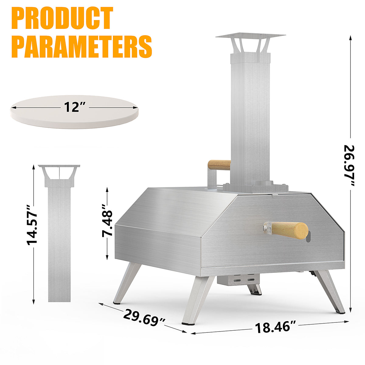 Seizeen Outdoor Pizza Oven, 12" Portable Wood Fired Pizza Oven 360°Rot ...