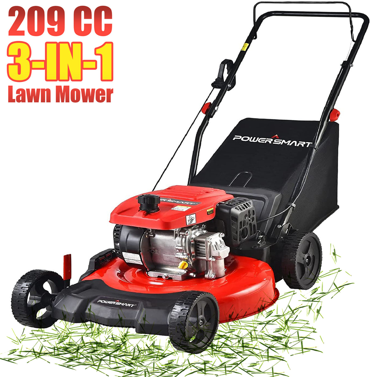 Powerful Lawn Mower, Gas Push Mower with 209CC 4-Stroke Engine, Lawn M ...
