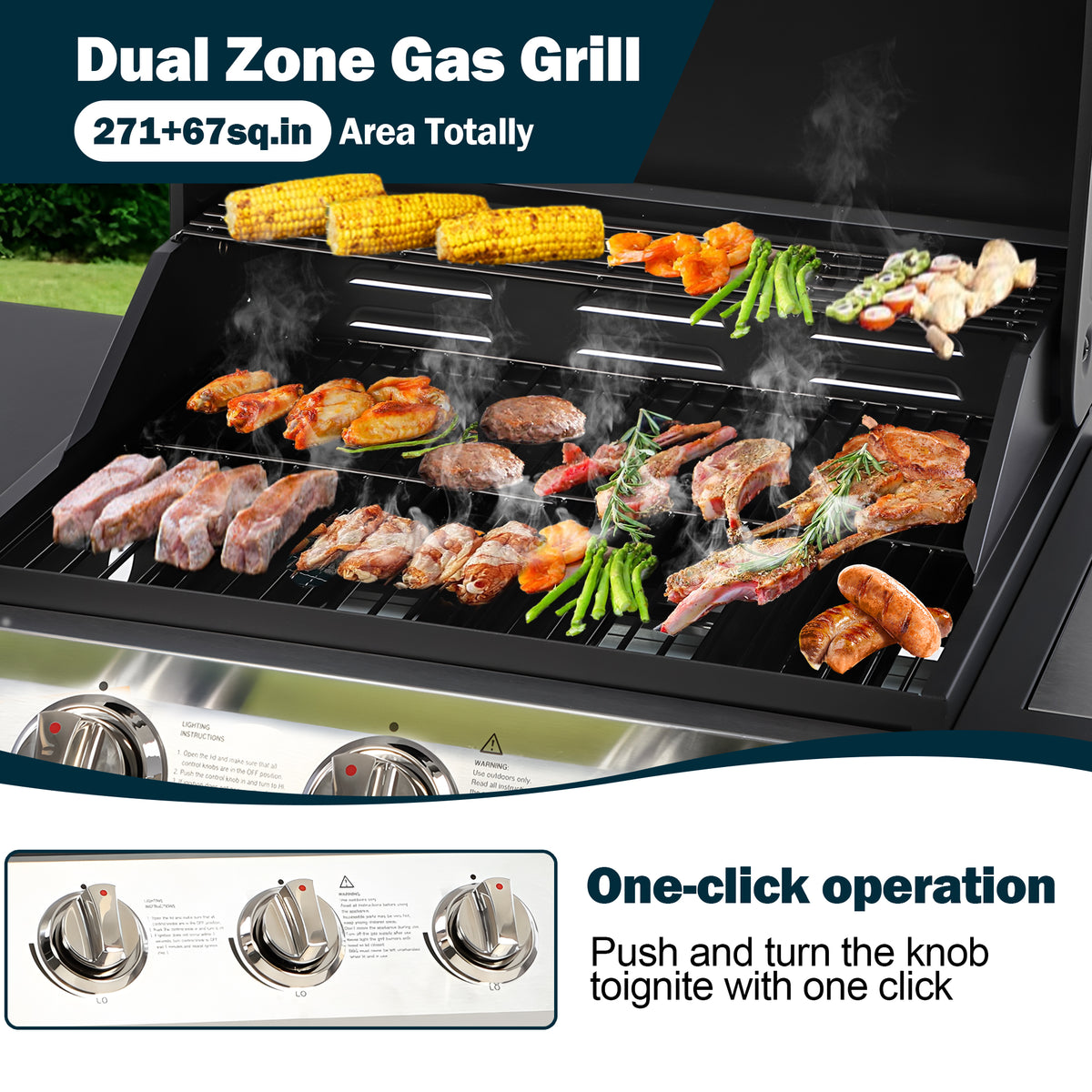 BBQ Grill, Seizeen Gas Grill with Side Burner, 40,000BTU 3-Burner Prop ...