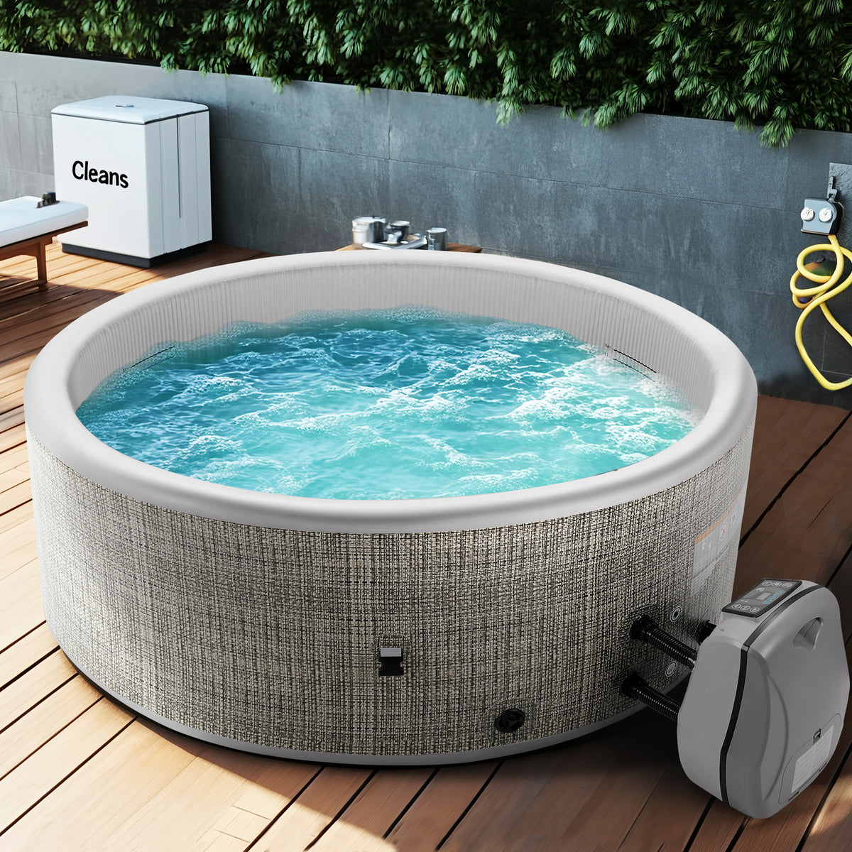 65'' Inflatable Hot Tub, Portable Round Hot Tub for 4-Person, Outdoor ...