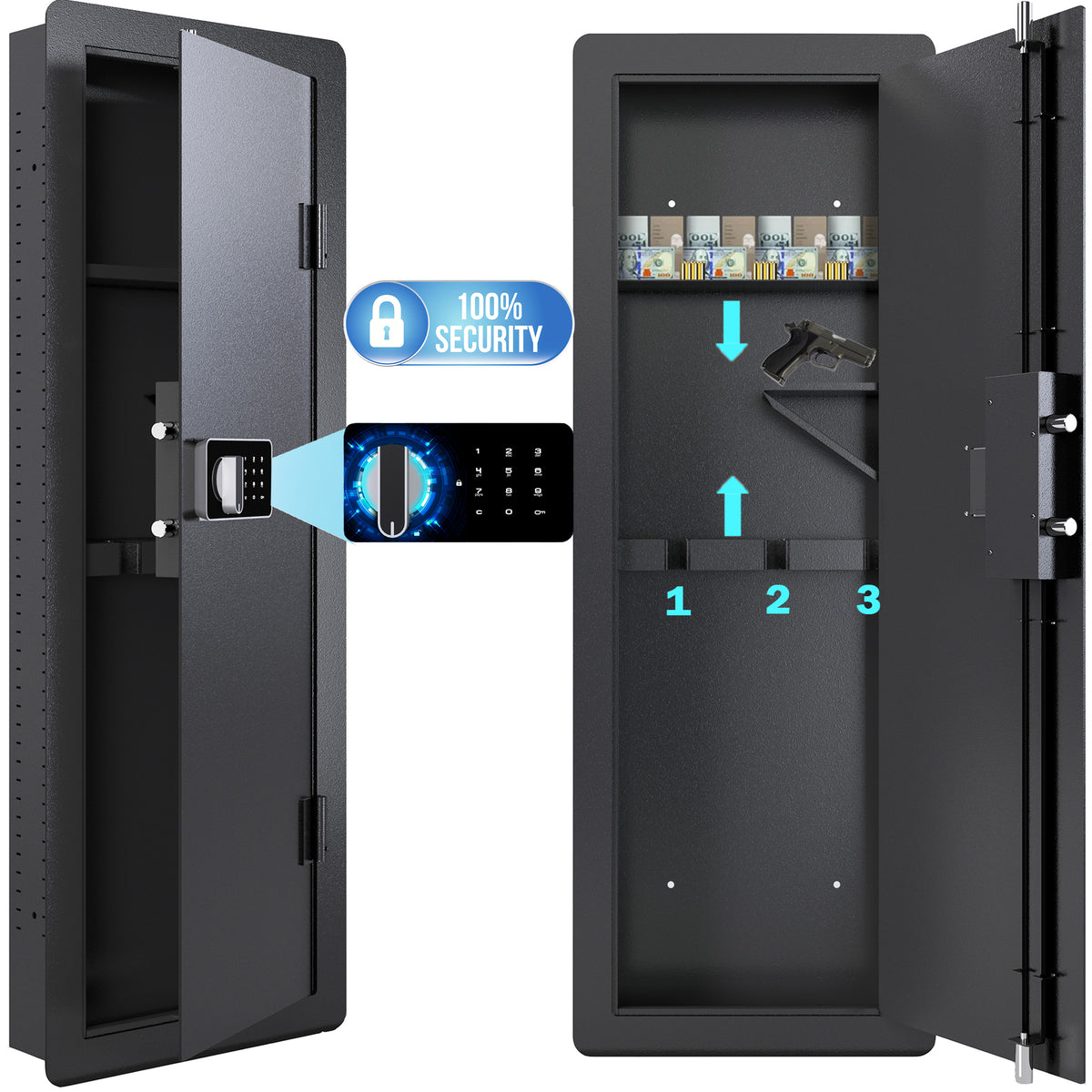 In Wall Gun Safe, Digital Keypad Storage Safe for Rifle Pistol, Hidden ...