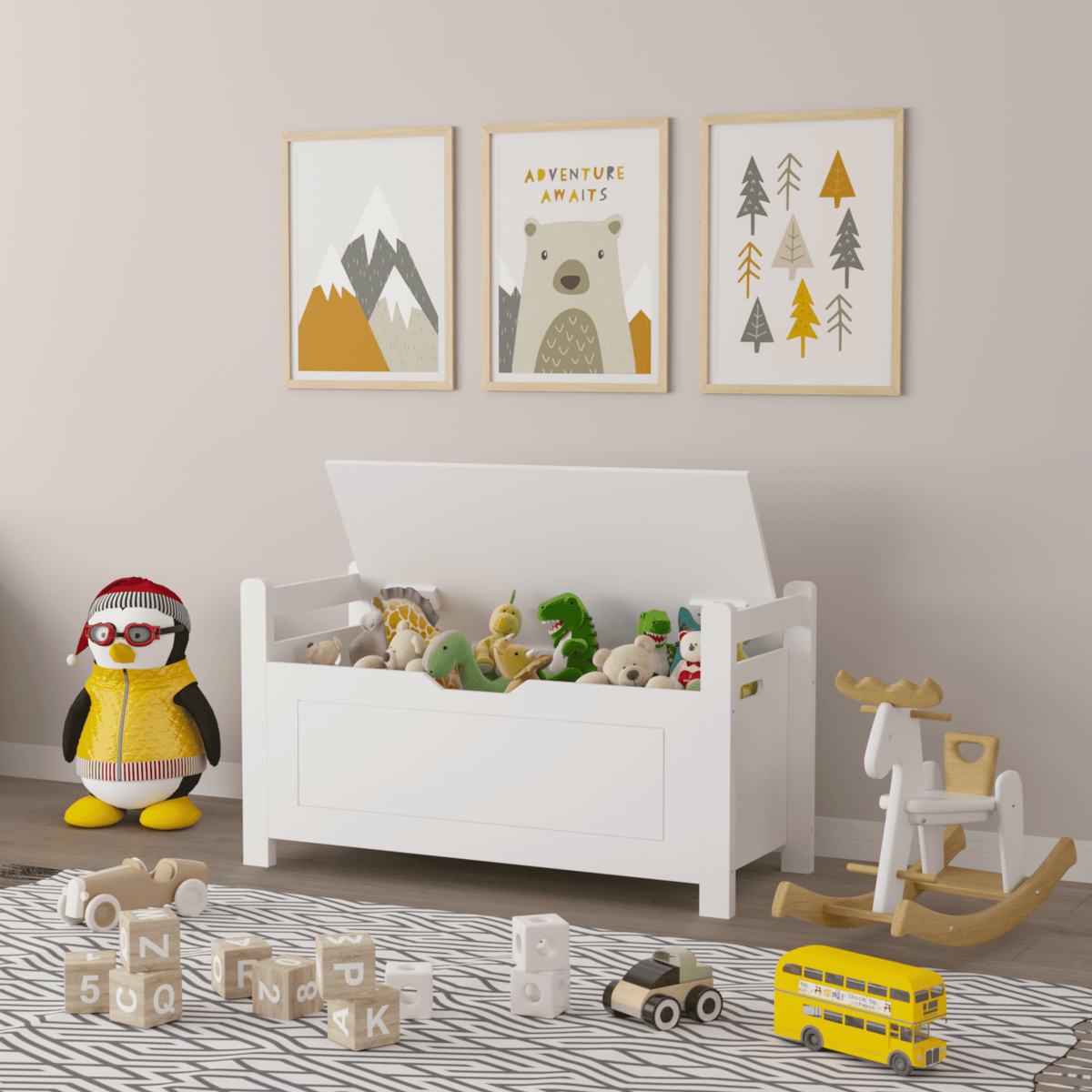 Toy Box for Girls & Boys, Wooden Toy Storage Chest for Kids 150 lbs, P ...