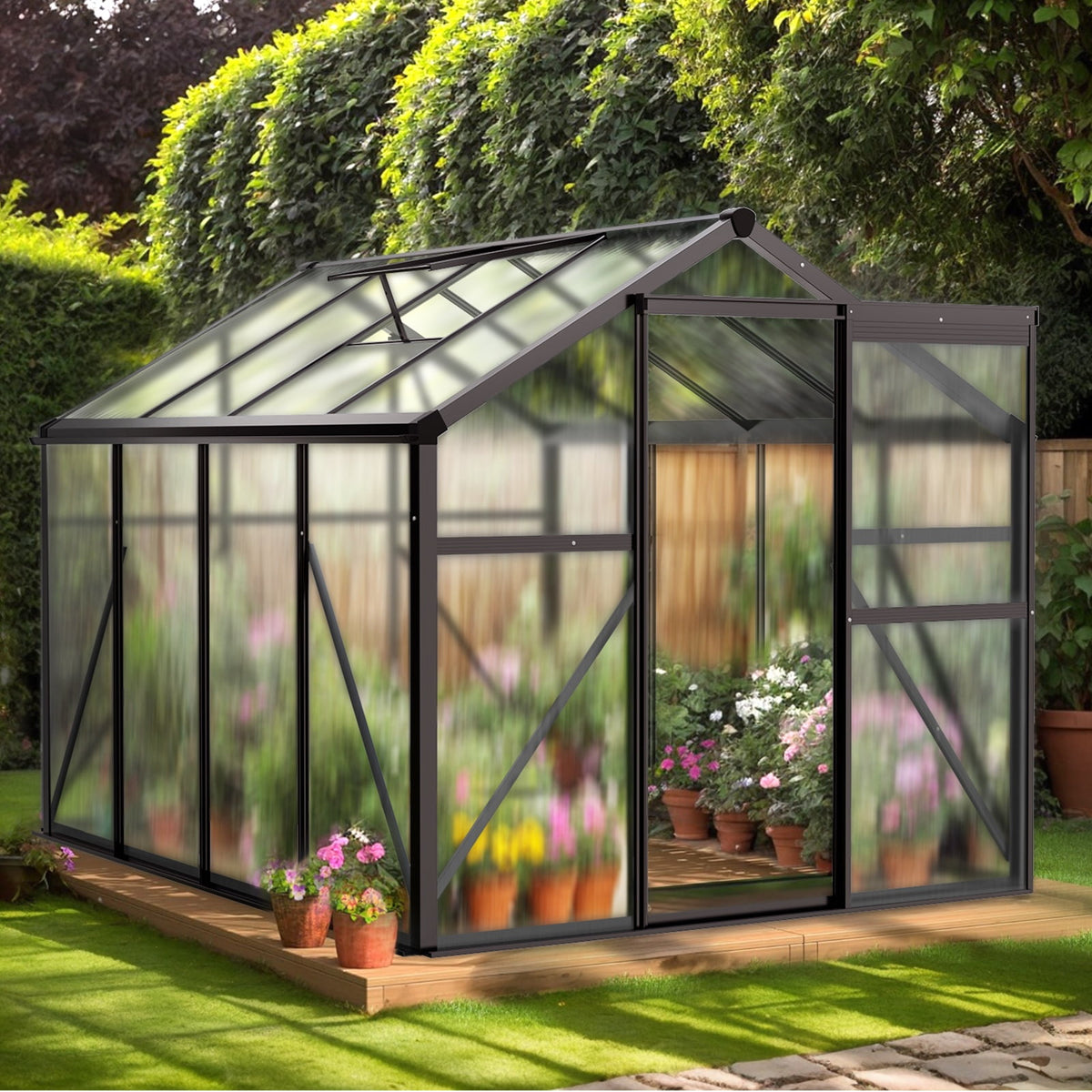 6x8FT Green House Walk-IN, Outdoor Polycarbonate Greenhouse with Alumi ...