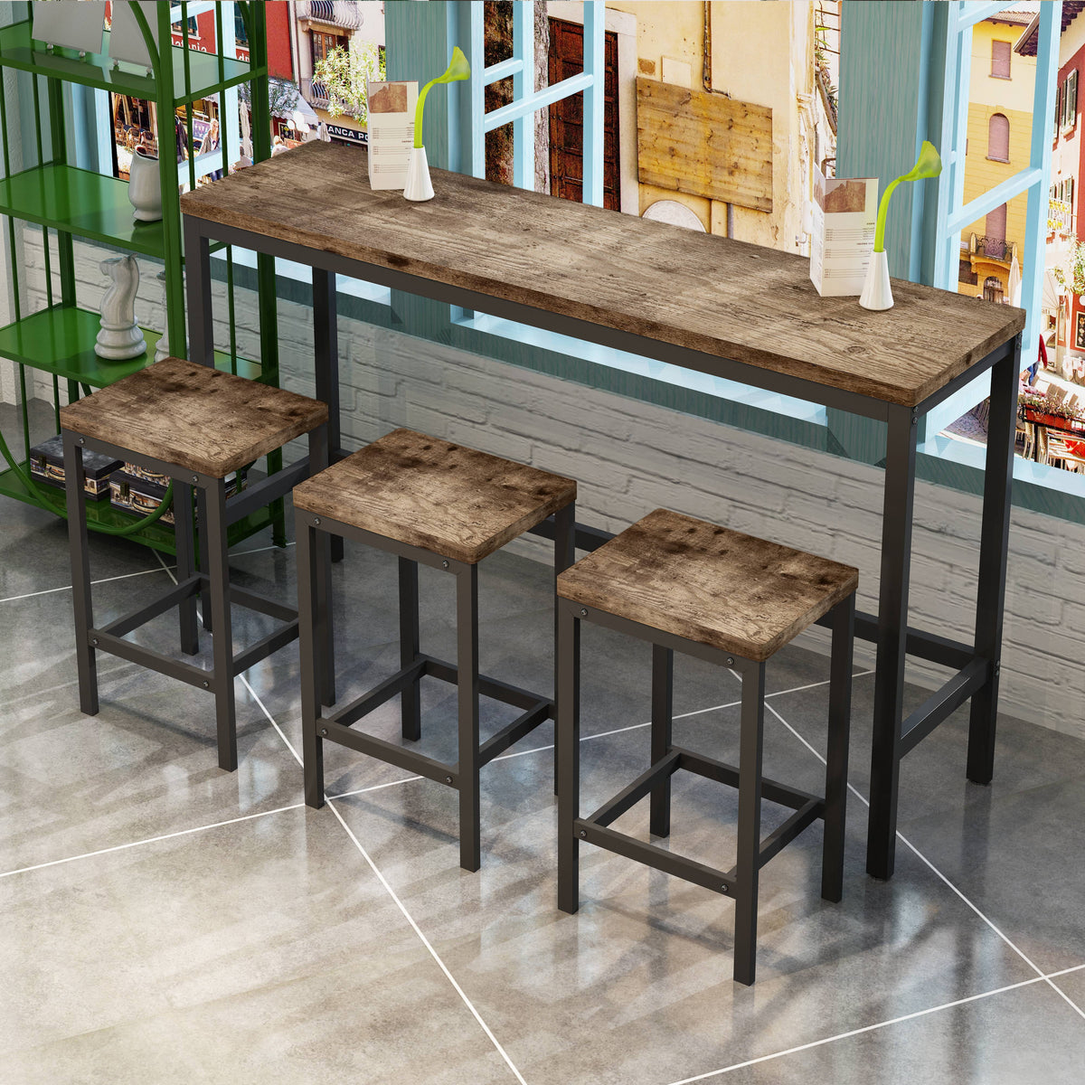 Modern High Top Table Set for 3, Rectangle Kitchen Dining Table Set Me ...