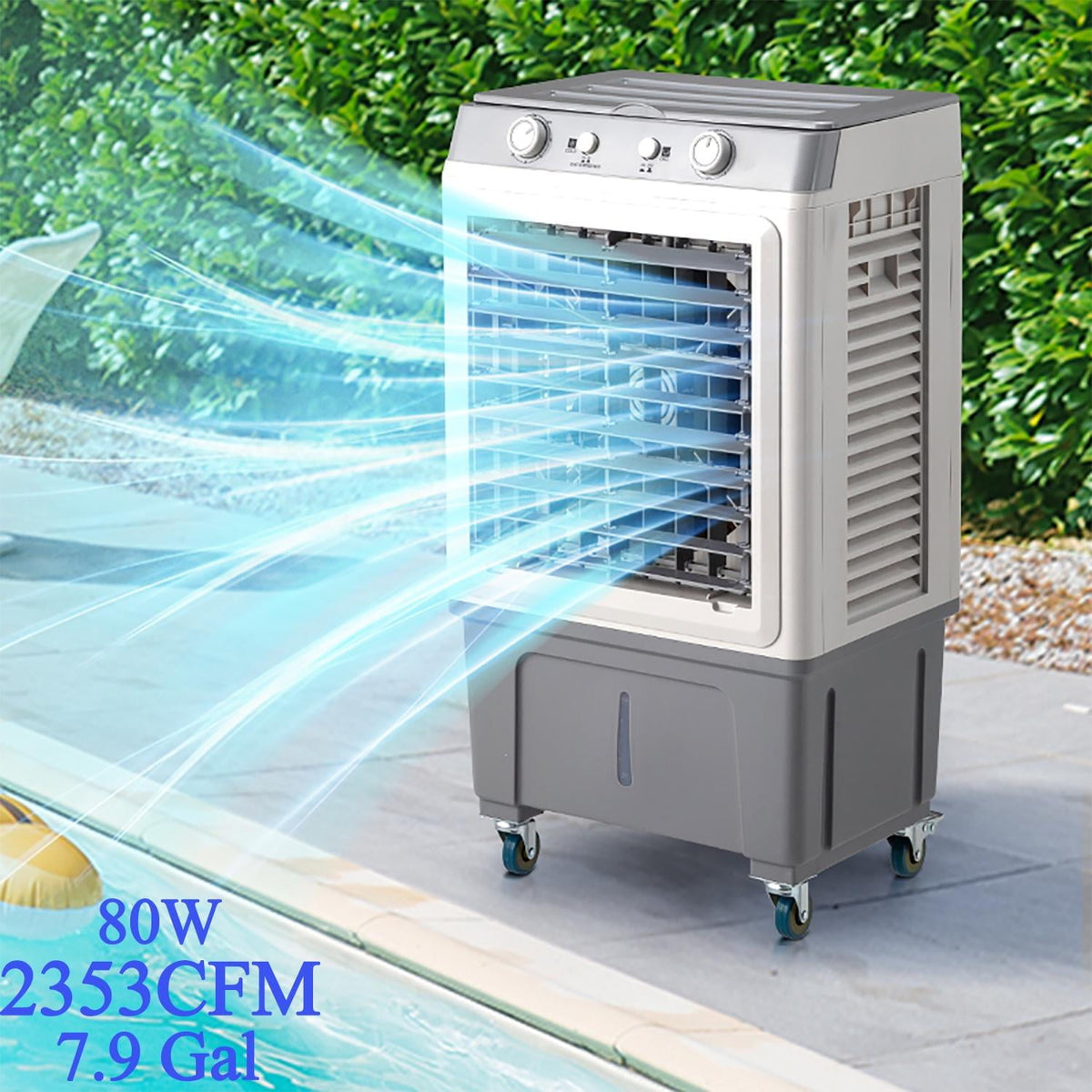 80W Evaporative Air Cooler, 2353CFM Portable Ice Cooling Fan w/Humidif ...