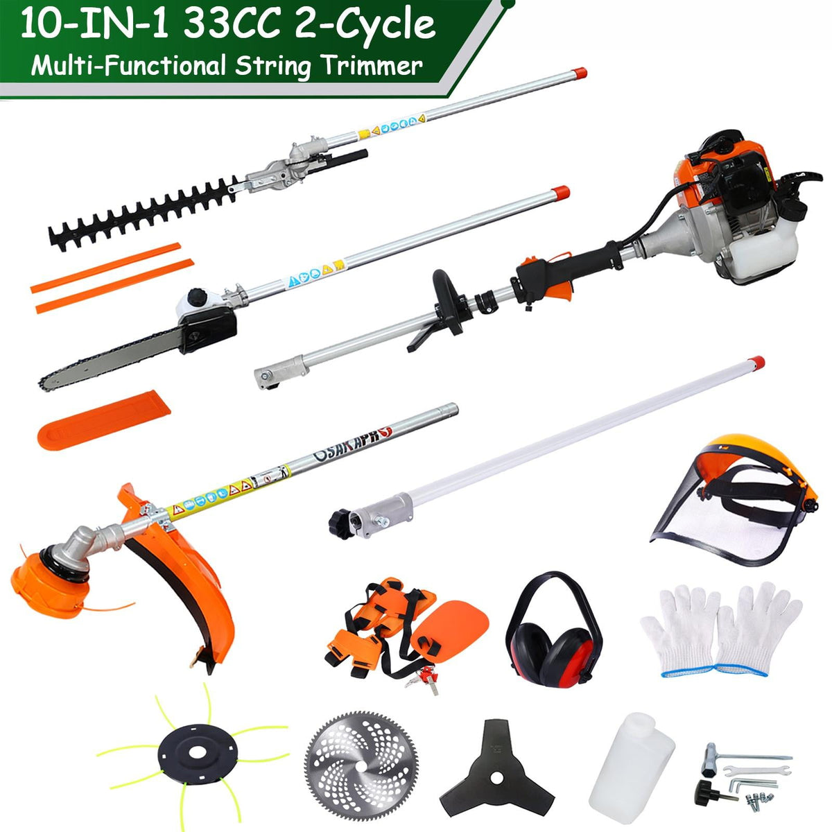 10-IN-1 String Trimmer Gas Powered, 33cc Multi-Functional Weed Eater S ...