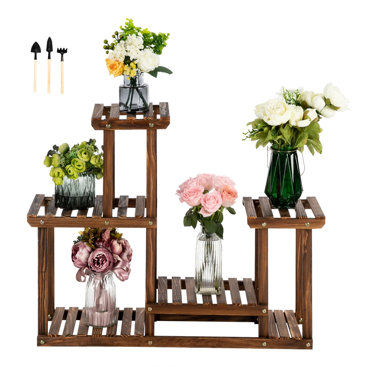 Seizeen Plant Stands for Indoor Outdoor, Carbonized Wooden Flower Plan ...