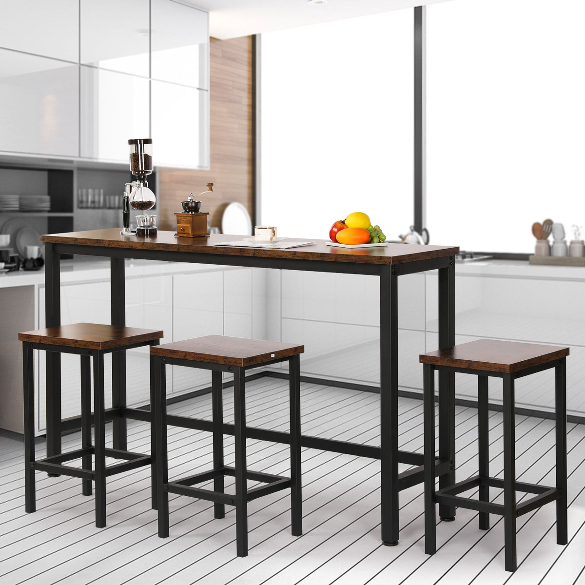 Seizeen Bar Table Set of 4, Modern Counter Height Dining Table & 3 Sto ...