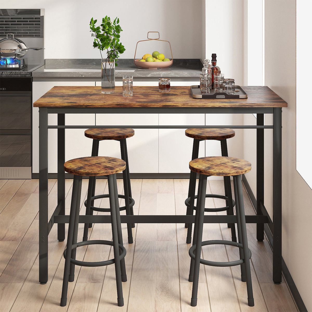 Seizeen Dining Table Set for 4, Rustic Counter Height Table & Chairs f ...