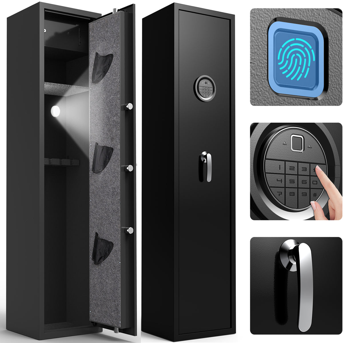 Gun Safe Fingerprint, 5-Gun Safe with 3 Pistol Bags, Upgraded Heavy-Du ...