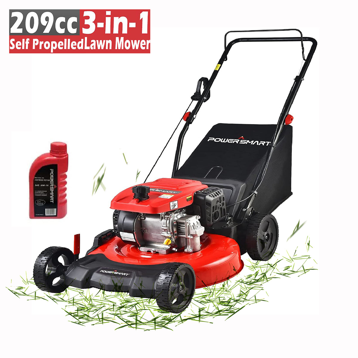 Lawn Mower, Seizeen Gas Mower with 209CC 4-Stroke Engine, Self-Propell ...